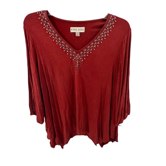Knox Rose | Tops | Knox Rose Nwt Red Boho Beaded Flowy Blouse | Poshmark
